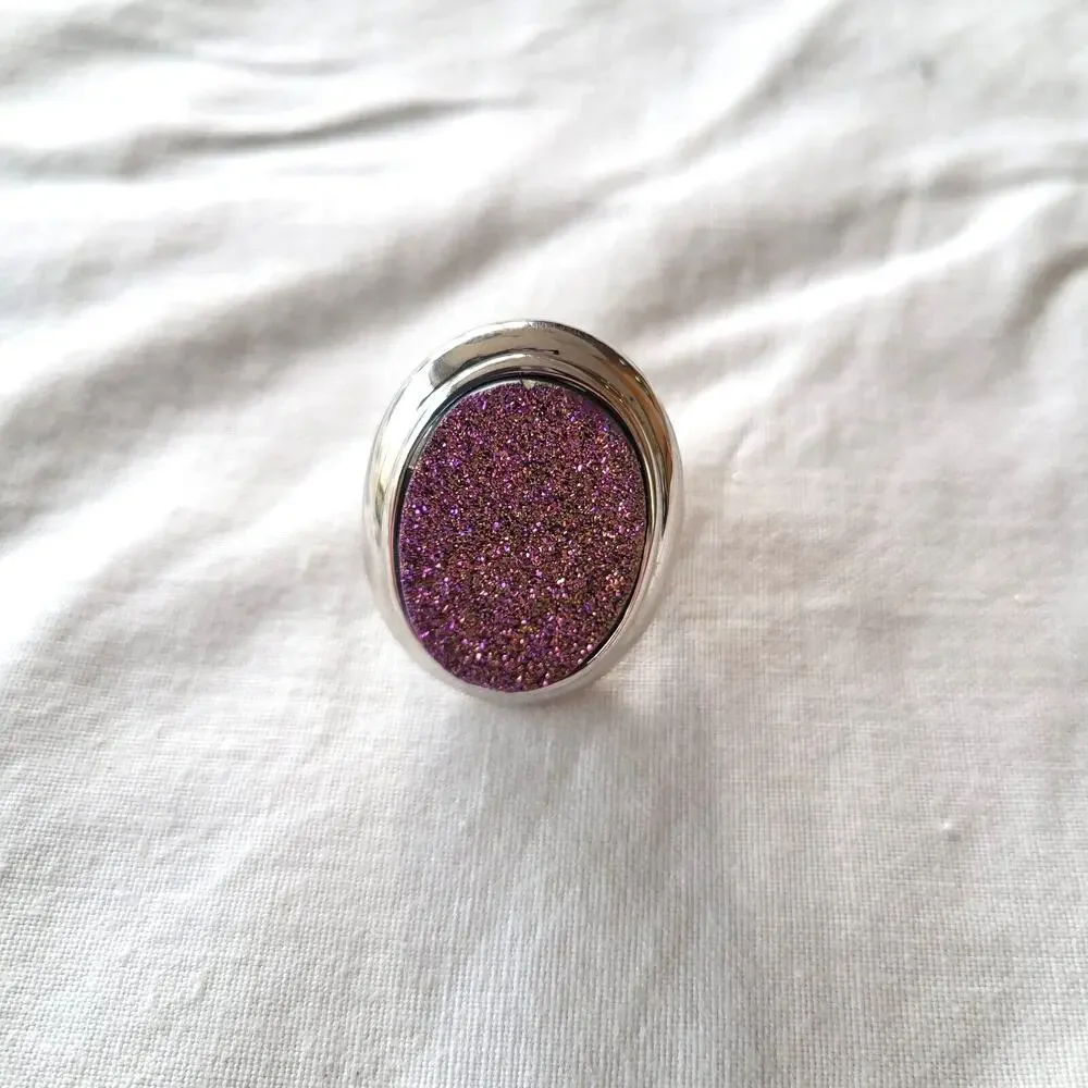 Sterling | Jewelry | Qvc Drusy Druzy Quartz Ring Size Pink Sterling ...